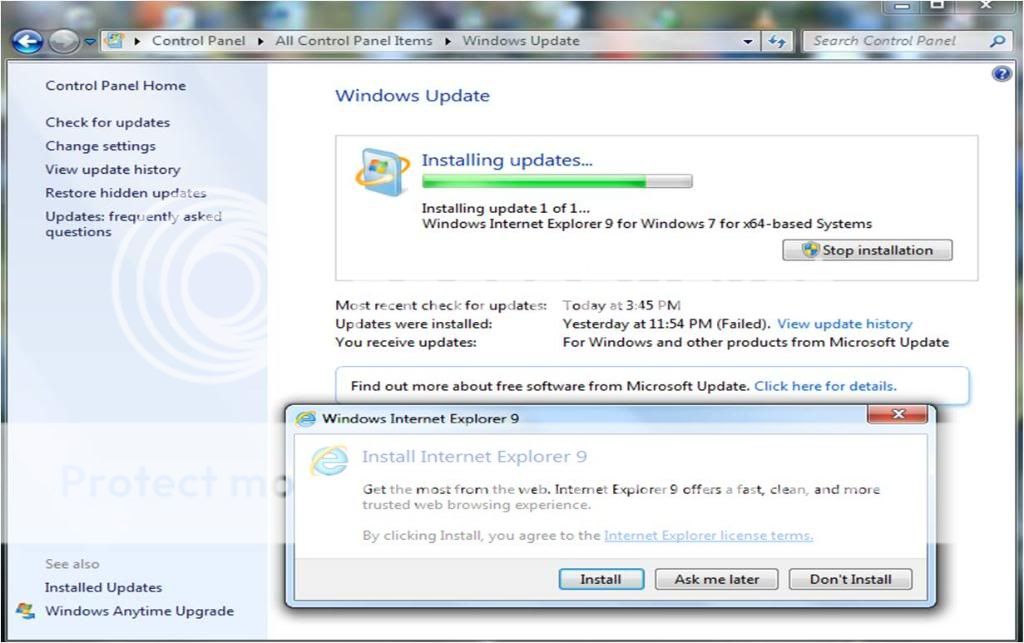 Windows Update does not work for IE9 and SP1 - Windows 7